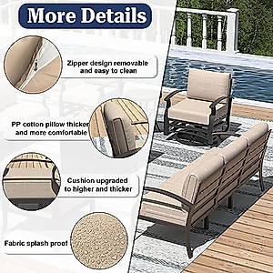 Delnavik Patio Furniture Set,5 Pieces Modern Outdoor Conversation Set w/43in Gas Fire Pit Table, Outdoor Metal Sectional Sofa with 55000 BTU Propane Fire Pit, Sand