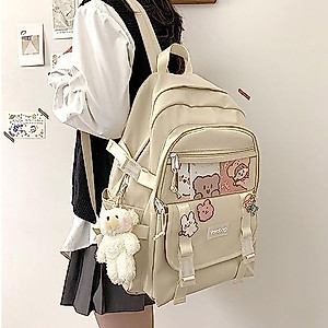 Aiyify Cute Backpack Kawaii Backpack for School Aesthetic Backpack Kawaii School Supplies Cute Backpacks with Accessories (Beige)…