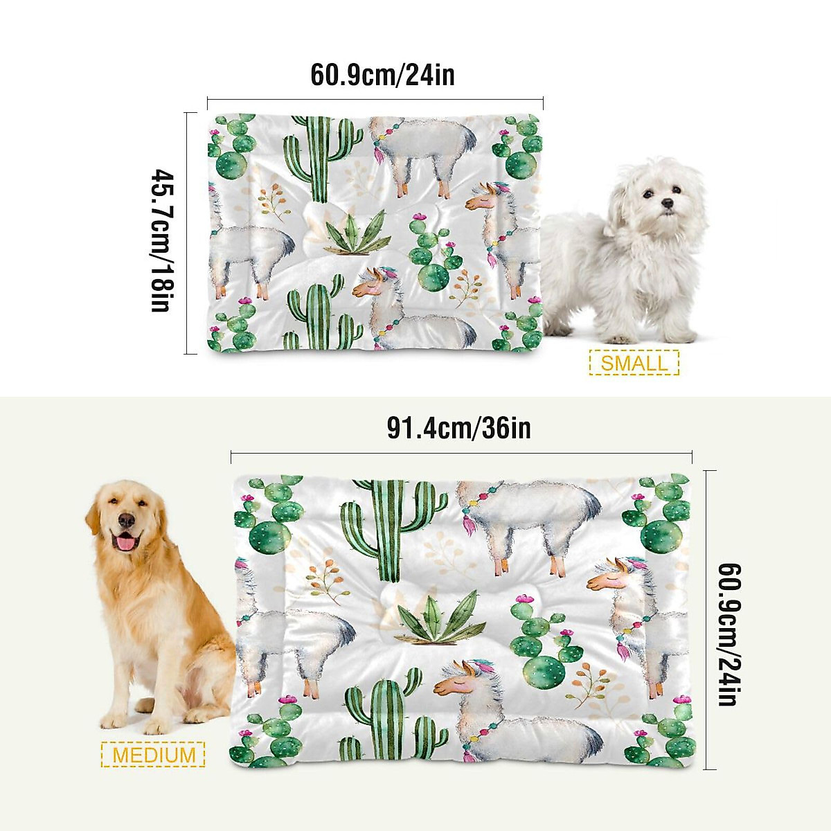 YETTASBIN Cute Llama Crate Pet Bed, Portable Washable Dog Cat Mat, Soft Comfortable Pet Mattress with Non-Slip Bottom for Dogs Cats Sleeping, 24 x 18 Inch