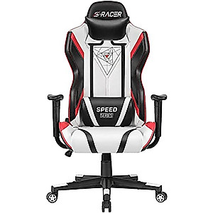 Homall Gaming Racing Office High Back PU Leather Chair Computer Desk / Video Game Chair Ergonomic Swivel Chair with Headrest and Lumbar Support (Black&White)