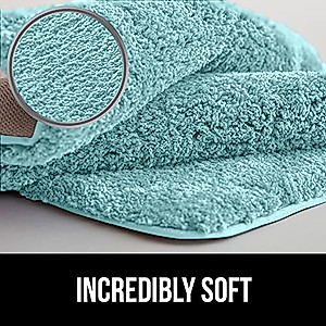 Gorilla Grip Premium Luxury Bath Rug, Absorbent, Soft, Thick Shag, Bathroom Mat Rugs, Machine Wash, Microfiber Dries Quickly, Mats for Bath Room, Shower, Bathtub and Spa Floors, 24x17, Spa Blue