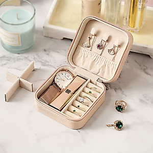 ZPROW Travel Jewelry Case, Mini Portable Jewelry Travel Boxes, Small Jewelry Organizer for Rings, Earrings, Pendants, Watches, Necklaces, Lipsticks Organizer Storage Holder Case (Pink)