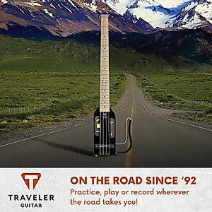 Traveler Guitar Ultra-Light Gloss Black Bass Guitar | Small Bass Travel Guitar with Removable Lap Rest | 30" Scale Portable Headless Guitar | Mini Guitar with Custom Gig Bag