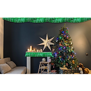 4 Pack 40 Feet Metallic Foil Fringe Garland Tinsel Streamers for Parade Floats Christmas Party Birthday Parties Mardi Gras Valentine’s Day Weddings Graduation New Year's Eve Holiday Decorations Green