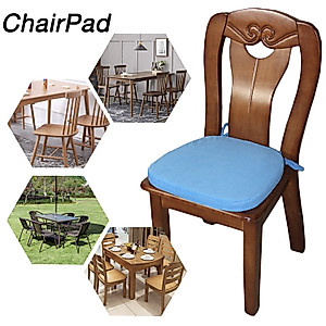 KGPLOME Chair Cushion with Ties for Dining Chairs - Non Slip Memory Foam Kitchen Seat Pad and Indoor Pad with Machine Washable Cover [ 16.5 x 16.2 Inches ] - Blue