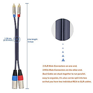tisino Dual RCA to XLR Cable, 2 RCA to 2 XLR Male HiFi Stereo Audio Connection Microphone Cable Wire Cord Path Cable - 6.6 Feet