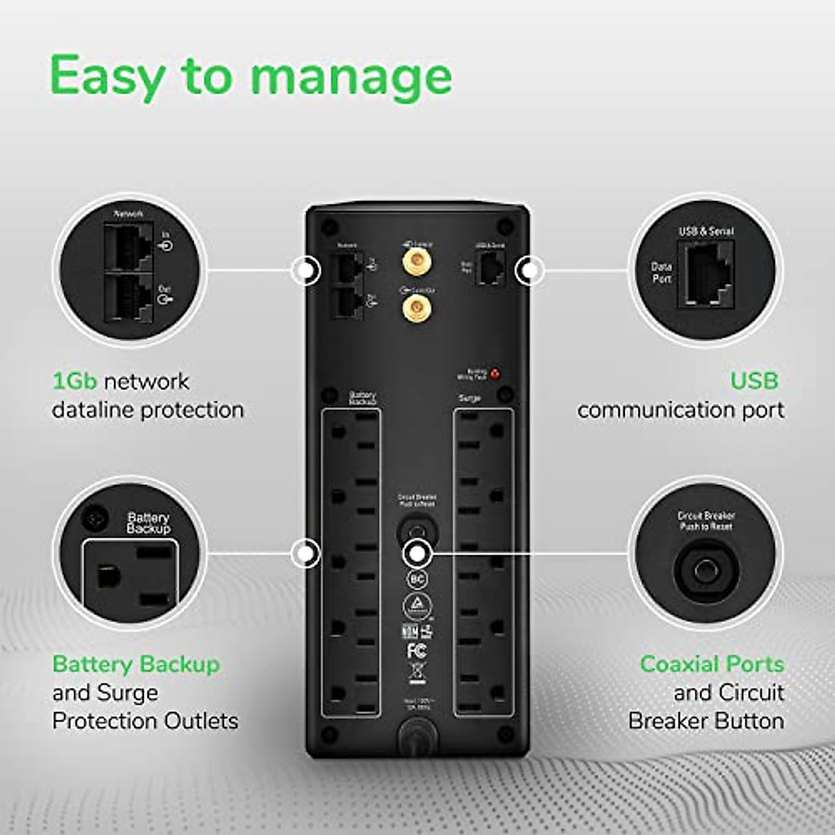 APC UPS 1500VA UPS Battery Backup and Surge Protector, BX1500M Backup Battery Power Supply, AVR, Dataline Protection