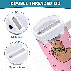 DIGTIA Stainless Steel Insulated Tumbler w/Handle & Straw, Capybara Cute Double Wall Vacuum Travel Coffee Mug Cup w/Lid, Leak-Proof Sports Bouquet Water Bottle,30oz