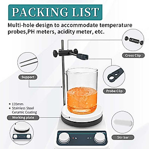 Lab 260℃/ 500℉ Magnetic Stirrer Hot Plate 3L Magnetic Mixer 5in Hotplate Knob Control 50-1500RPM | Support Stand,Stir Bar Included(Non Digital)