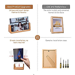 wavamawa 4x6 inch Picture Frames Set of 2-Wooden Photo Frame with Wood of Beech Base and HD Organic Glass Cover for Tabletop or Desktop Display-Horizontal&Vertical
