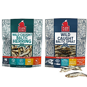 PLATO Baltic Fish Dog Treats Variety Pack, (1) Sprat 3oz and (1) Herring 3oz, 6oz Total