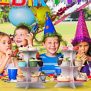 6 Pieces Colorful Cupcake Stand Set 3 Tier Cardboard Dessert Tower 1Tier Cupcake Display Stand Serving Cupcake Holder for Birthday Baby Shower All Themed Party Events Cake Display, Pink, Blue, Yellow