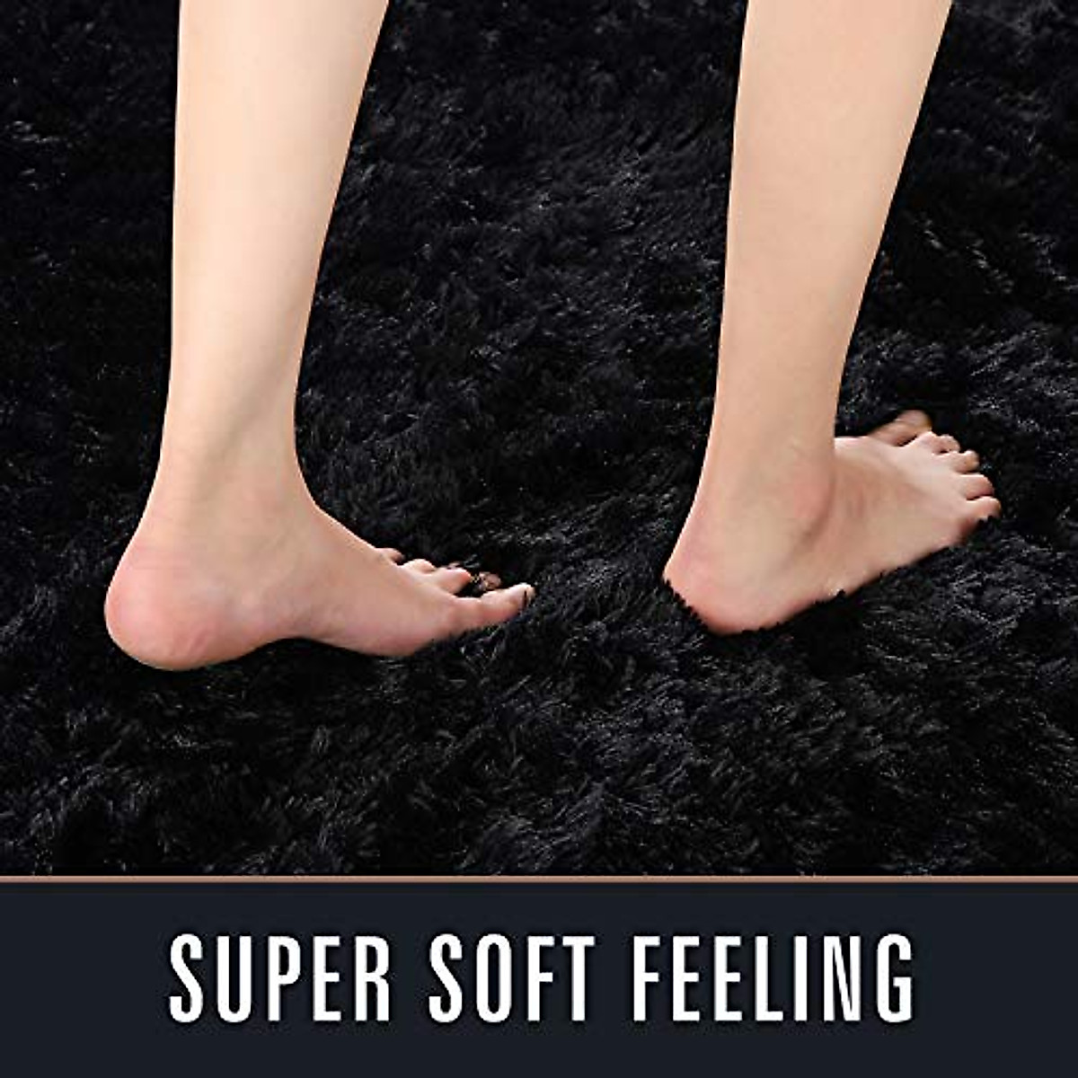 Merelax Soft Modern Indoor Shaggy Area Rug for Bedroom Livingroom Dorm Kids Room Home Decorative, Non-Slip Plush Fluffy Furry Fur Rugs Comfy Nursery Accent Floor Carpet 2x3 Feet, Black