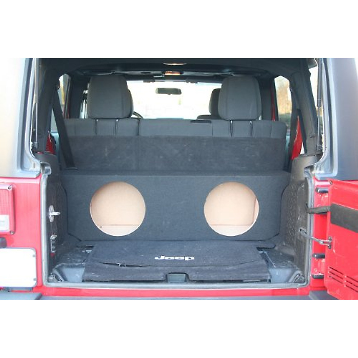 American Sound Connection JW2X12-074DR-BS Compatible with 2007-2015 Jeep Wrangler Unlimited (4 Door) Custom Dual 12" Subwoofer Enclosure Sub Box