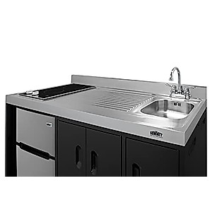 Summit Appliance CK54SINKR 54" Wide All-In-One Kitchenette, Stainless Steel Sink and Faucet, 2-door Refrigerator-freezer, 2-burner Smooth-top Cooktop, Indicator Lights, Storage Compartments