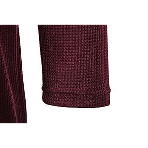 DELCARINO Men's Causal Pullover Hoodie Lightweight Solid Color Hooded Sweatshirt Tops Long Sleeve Waffle-Knit Henley Shirt (Large, Wine)