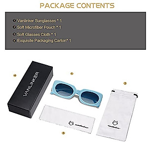 VANLINKER Rectangle Sunglasses for Women Retro Trendy Fashion Glasses Oval Lenses Narrow Thin Square Frame with UV400 Protection VL9624 Sky Blue Frame/Light Blue Lens