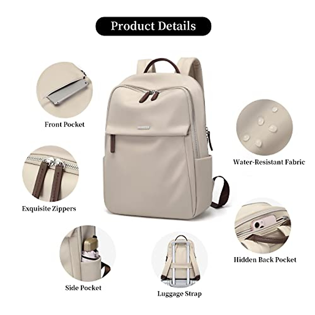 GOLF SUPAGS Womens Laptop Backpack with Separate Laptop Compartment Water Resistant Computer Backpacks Fits 14 Inch Notebook Travel Work College Bags (Apricot)