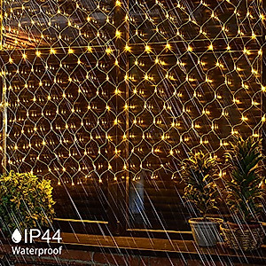kemooie 198 LED Christmas Net Lights, 9.8FT x 6.6FT Plug in Mesh Lights, Connectable 8 Twinkle Modes Waterproof String Lights for Garden Bush Window Christmas Decorations (Warm White)