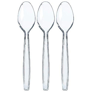 Prestee 300 Clear Plastic Spoons Bulk | Heavy-Duty Plastic Silverware Spoons | Plastic Cutlery | Elegant Disposable Spoons Pack | Bulk Disposable Flatware | Plastic Utensil Set | Disposable Silverware