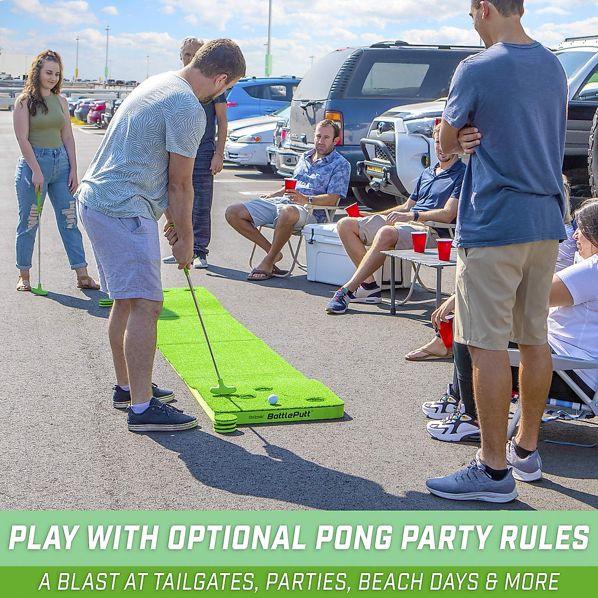 GoSports BattlePutt Golf Putting Game, 2-on-2 Pong Style Play with 11 ft Putting Green, 2 Putters and 2 Golf Balls