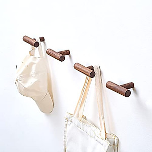 LONANGG Natural Wooden Coat Hooks Wall Hooks - Pack of 4 - Handmade Decorative Wood Coat Pegs - Wall Mounted Modern Hook -Minimalist Hooks for Hanging Hat, Scarf Hooks (Black Walnut Hook)
