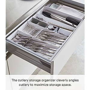 YAMAZAKI Home Expandable Cutlery Kitchen Angled Utensils Storage Multi-Compartment Silverware Organizer Drawer Insert Tray, Plastic, Adjustable, Expandable, No Assembly Req.