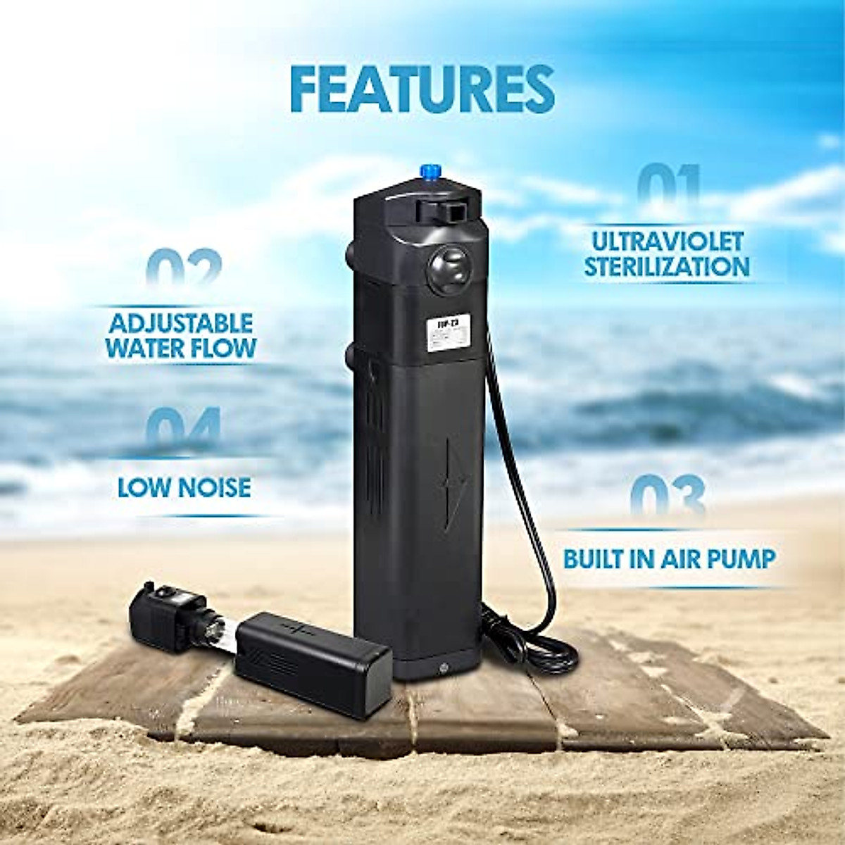 AquaShine JUP-23 Submersible UV Sterilizer for Aquarium - 13W aquarium powerhead with Built in Water and Air Pump - Extra UV Bulb Included - Green Algae Killing Machine.