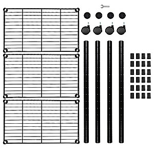 YSSOA Heavy Duty 3-Shelf Shelving with Wheels, Adjustable Storage Units, Steel Organizer Wire Rack, Plug Version, 24.02" W x 13.78" D x 31.98" H, Black (HKSHLF23133003BPCLITEV1)