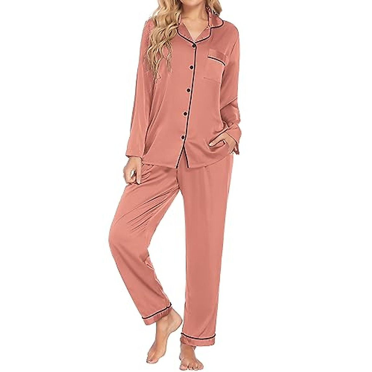 Ekouaer Pajama Sets for Women Soft Couples Christmas Sleepwear Long Sleeve Loungewear Set (Rose Golden,M)