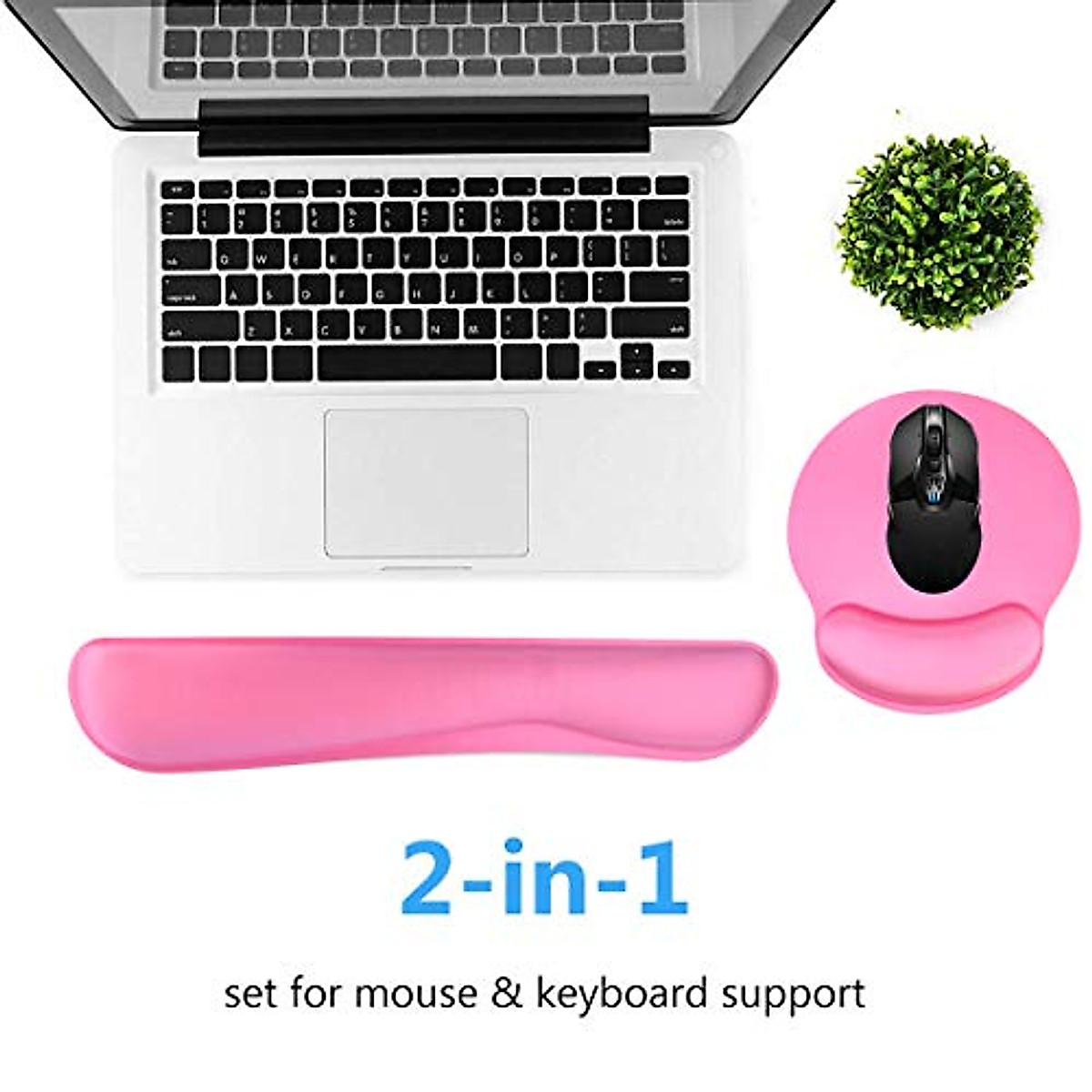 Keyboard Wrist Rest Pad Mouse Pad, Memory Foam, Rest Pads Sets for Comfortable Typing & Wrist Pain Relief, Anti-Slip Rubber Base (Rose Pink)
