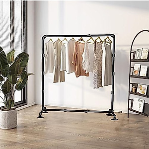 Mdjwjj Industrial Pipe Clothing Rack Free Standing,Vintage Commercial Grade Pipe Garment Racks with 4 Stable Feet for Hanging Clothes Retail Display,Black
