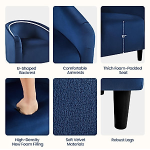 Yaheetech Velvet Club Chair, Modern Tufted Accent Chair with Armrest, Upholstered Barrel Chair with Solid Legs for Living Room/Bedroom/Study/Waiting Room, Navy Blue