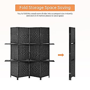 4-Panel Room Diviver Privacy Screen,Wooden Screen Folding Portable Partition Screen with Removable Storage Shelves,Indoor Partition Wall Dividers Freestanding Partition Screens for Home Office(Black)