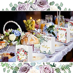 Nezyo 24 Pcs Floral Design Small Thank You Bags with Gold Foiled Printed Thank You Party Bags with Handles White Kraft Paper Bags Party Favor Bags for Wedding Birthday Baby Shower, 8.27x5.91x3.1''
