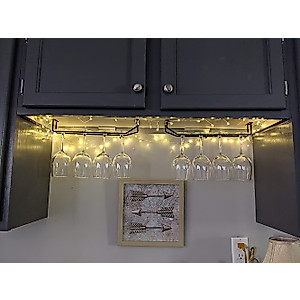 RedDreamer 14-Inch Black Wine Glass Rack, Under Cabinet Wine Glass Holder Stainless Steel Stemware Rack - Hanging Stemware Holder for Cabinet Kitchen Bar, Set of 4