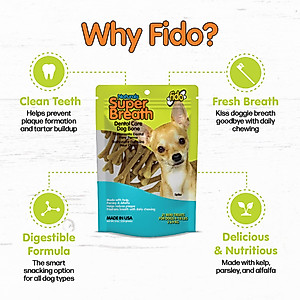 Fido Naturals Super Breath Dental Care Bones for Dogs - 21 Count Mini Dog Dental Treats for Small Dogs (Made in USA) - Tasty Dog Dental Chews Help Reduce Plaque, Tartar Buildup, and Freshens Breath