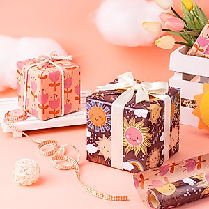 RUSPEPA Reversible Wrapping Paper Roll - Mini Roll - Sun and Flower Pattern Great for Baby Shower, Birthday, Party - 17 Inches X 32.8 Feet