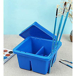 Yesland 3 Pack Artist Brush Basin, 12 Hole Blue Multi-Function Plastic Brush Washer with Lid and Brush Holder, 6.3 x 6.3 x 3.5 Inches Three Compartment Brush Tub for Acrylic and Watercolor Painting