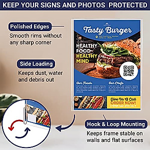 Acrylic Sign Holder with Hook and Loop Adhesive, 8.5 x 11 inches - Portrait or 11 x 8.5 inches - Landscape, Clear Wall Mount Frame, Perfect for home, office, store, restaurant (6 Pack)