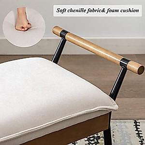 DUOMAY Modern Rectangle Ottoman Bench with Arms and Metal Legs, Mid Century Chenille Fabric Dining Table Bench Footstool Entryway Shoe Bench for Dining Room Bedroom Living Room, White