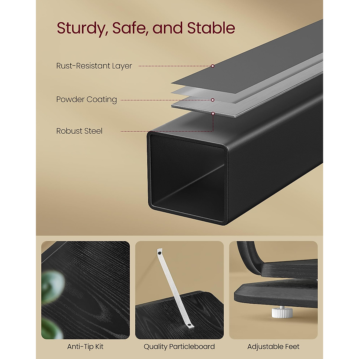 VASAGLE 4-Tier Rotating Bookshelf, Bookcase with Bookends for Small Spaces, Corner Shelf, Steel Frame, Ebony Black and Ink Black ULLS127B56