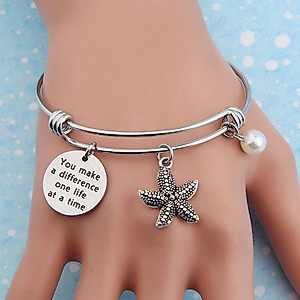 bobauna You Make A Difference One Life At A Time Starfish bracelet Appreciation Gift For Volunteer Social Worker (make difference bracelet)
