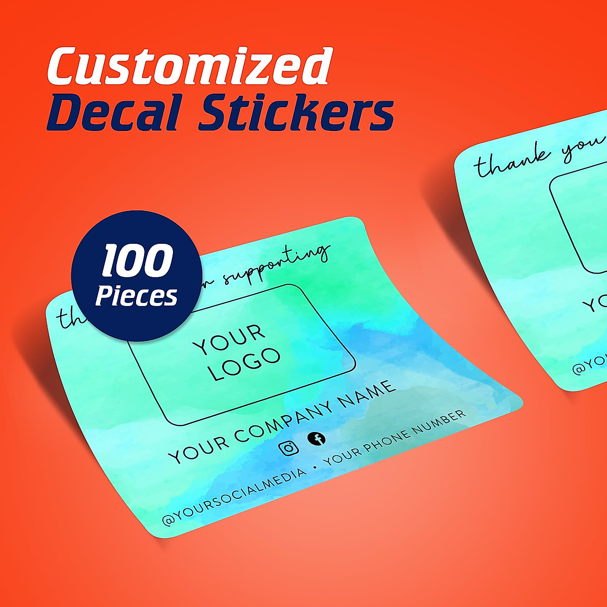 100 Rectangle Square Custom Vinyl Stickers - Label Stickers for Small Business Logo - Personalized Logo Labels for Handmade, Packaging, Bottle, Jars, Candle, Brand Stickers (Apple Green, 3x2)