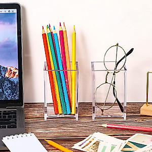 6 Pieces Clear Acrylic Pen Holder Makeup Brush Holder Desktop Holder Desk Goth Accessories Square Stationery Organizer, Transparent Pencil Holder Acrylic for Home Office School