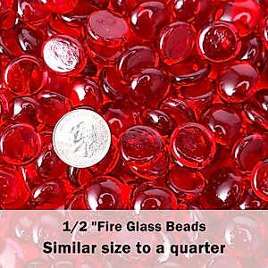 GRISUN 1/2 Inch Red Luster Fire Pit Glass, Round Glass Rocks for Natural or Propane Fireplace, Fire Pit Round Glass Safe for Outdoors and Indoors Firepit Glass, 10 Pounds Fire Glass Beads