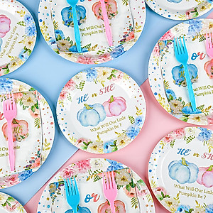 100 Pcs Little Pumpkin Baby Shower Plates and Napkins Fall Gender Reveal Tableware Autumn What will our little pumpkin be Pink or Blue Boy or Girl Baby Shower Birthday Party Decoration Supplies 25