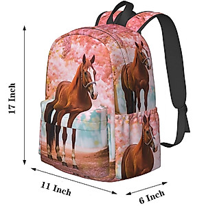 FeHuew 16 inch backpack 3D Horse Sakura Flowers Laptop Backpack Full Print School Bookbag Shoulder Bag for Travel Daypack
