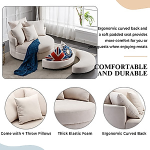 Yehha Sofa 360 Swivel Top Barrel Storage Ottoman & 4 Pillows, Modern Linen Leisure Chair Round Accent for Living Room Bedroom, Creamy White