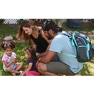 Tangerine Views Diaper Bag Backpack - 4pcs: Spacious Gender Neutral Colors w/Changing Pad, Stroller Straps, Food Snack Pack, and Waste Bag Dispenser w/Bags, Dark Gray With Teal, Large